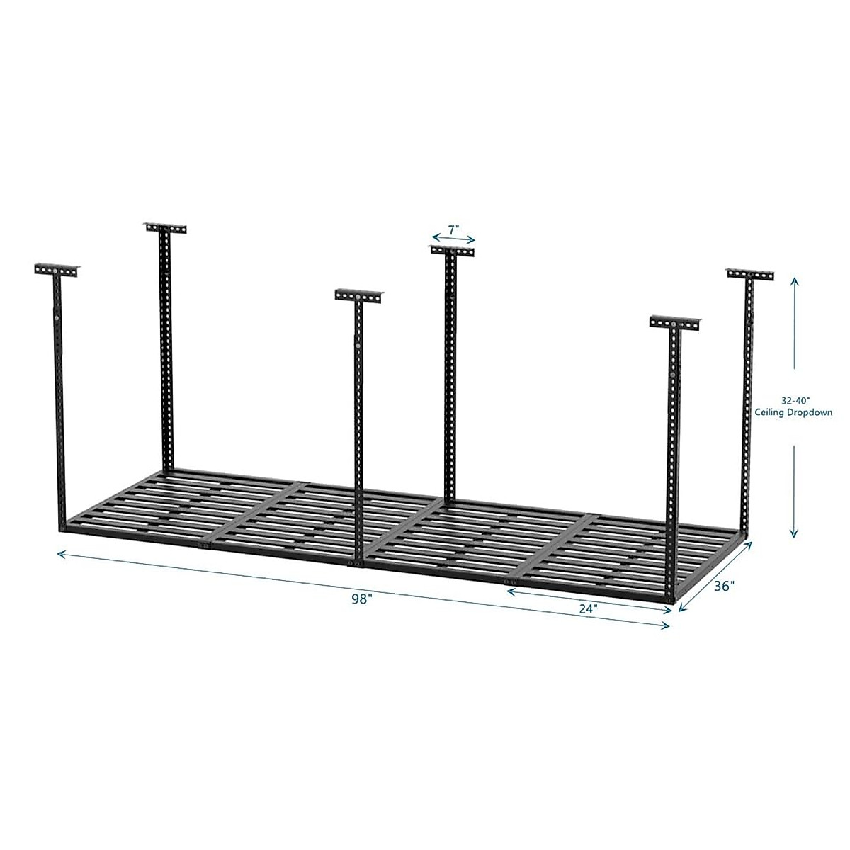 3x8 Overhead Garage Storage Rack - Heavy Duty Garage Ceiling Storage Racks - Adjustable Ceiling Mounted Garage Storage Organization System - Hanging Garage Shelving - 750LBS Weight Capacity - Black