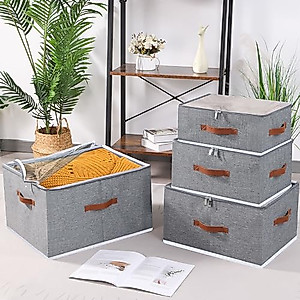 OUTBROS Large Storage Bins with Lid, Foldable Storage Bags and Handle, Zipper Storage Boxes, Used for storing clothes, blankets, pillows, 19.7 x 15.7 x 11.8 inch, 2-Pack