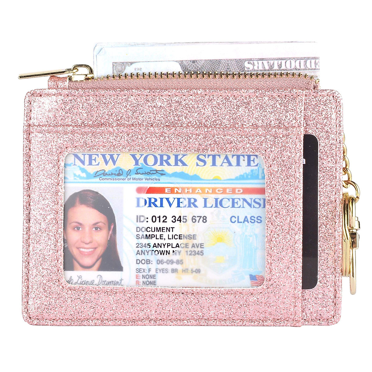 Womens Slim RFID Credit Card Holder Mini Front Pocket Wallet Coin Purse Keychain (starRosegold)