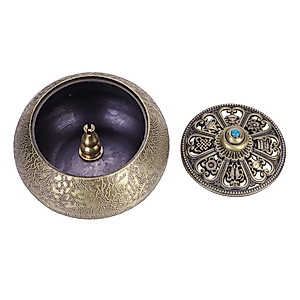 Incense Burner Holder Alloy Censer Burner with Hollow Cover Buddha Metal Incense Stick Holder Windproof Sandalwood Charcoal Stove Church Censer Ash Catcher for Home Office Tea House Yoga Studio Decor