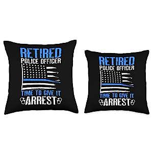 Retirement Gift Ideas Police Officer Men or Women Retired Police Officer American Flag Blue Line Throw Pillow, 18x18, Multicolor