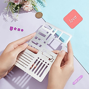 INFUNLY Bookmark Metal Journal Stencil 4X7" Stainless Steel Painting Stencils Kit Metal Frame Drawing Stencil Templates for DIY Engraving Painting Scrapbooking