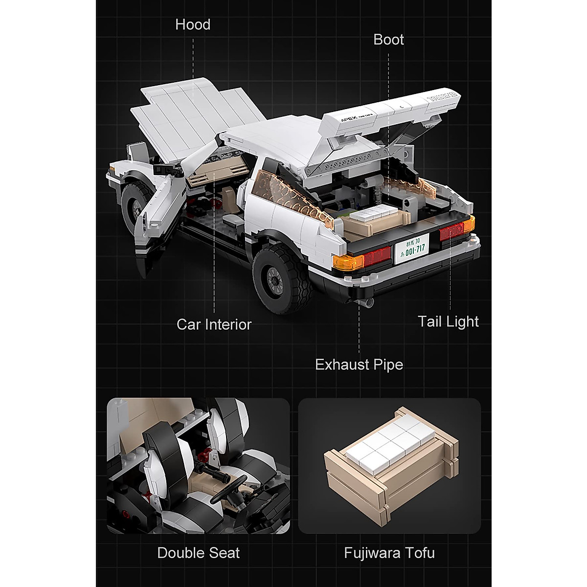 dOMOb Toyota AE86 Trueno Car Building Kit – Initial-D 25th Anniversary – Realistic Model 1:12 Car Build Blocks Set – 1324 pcs – Bricks Toys for 8+ Age Kids & Adults – for Boys, Hobbyist, Collector