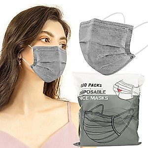 Wecolor 100 Pcs Disposable 3 Ply Earloop Face Masks, Suitable for Home, School, Office and Outdoors (Gray)