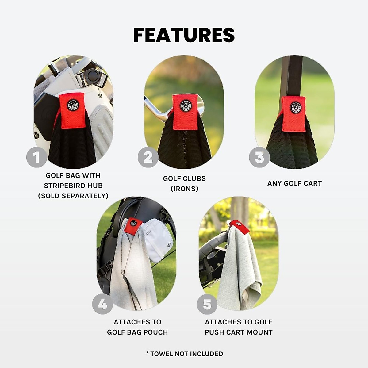 Stripebird - Magnetic Clip for Any Towel (Red) - Highest Strength Magnet - Golf Towel Magnet - Magnetic Golf Towel - Removable from Towels - Magnet Golf Towel - Magnetic Golf Towels for Men