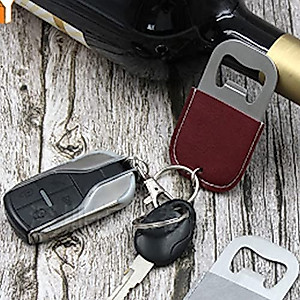 ARFUKA Bottle Opener Keychain Portable Stainless Steel Beer Bottle Opener Keyring PU Leather Cover Beverage Soada Drinks Bottle Opener Key Chain Christmas Birthday Gift for Men and Women