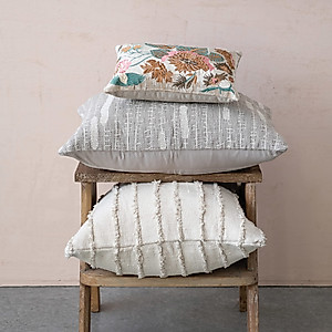 Creative Co-Op Bloomingville Creative Co-Op Cotton Lumbar Pillow with Embroidery, Grey and Cream