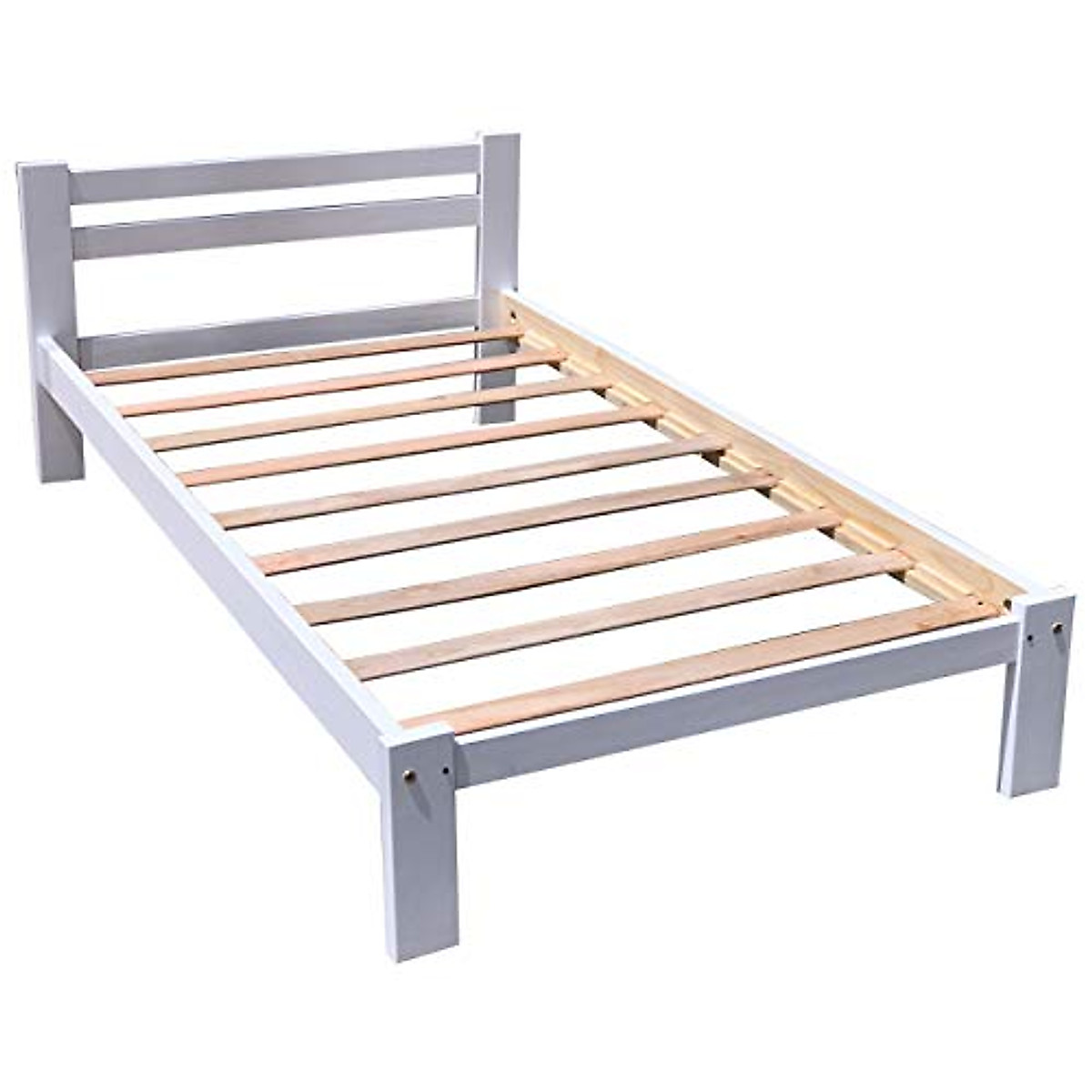 Amazonas Twin XL Size Bed Frame Solid Pine Wood and Hardwood Slats Support White Finish Wooden White Kids Bed Single Suitable for Boys Girls Teen Bedroom Wooden Bed Frame