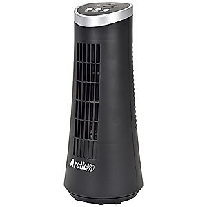 Arctic-Pro MINI DESK OSCILLATING TOWER FAN Slim and Compact Size, 2-Speed, Ultra-Quiet Operation, Convenient Carrying Handle, 75 Degrees of Oscillation For Powerful Circulation, 12 Inches, Black