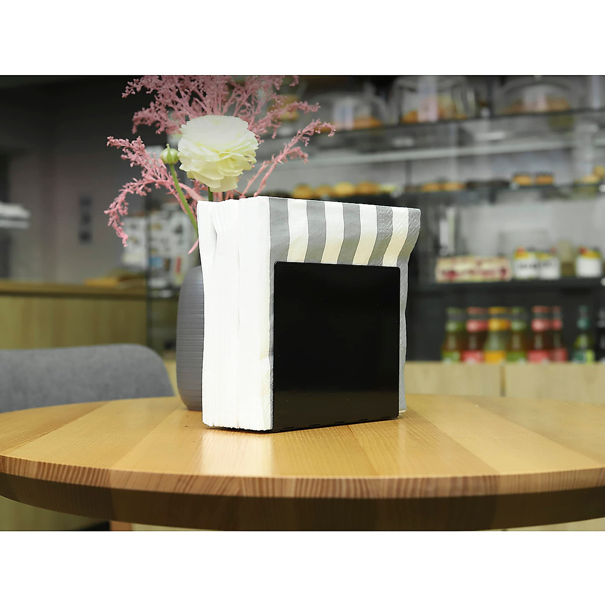 Modern Glossy Metal Napkin Holder - Black Napkin Holders For Table - Napkin Holders for Paper Napkins - Kitchen Napkin Holder - Kitchen Accessories - Restaurant and Bar Decor