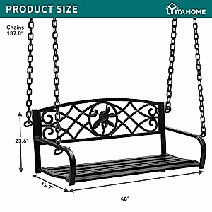 YITAHOME Heavy Duty Metal Hanging Porch Swing Chair Outdoor Swing Steel Patio Bench Lounge Capacity 660lb for Garden, Balcony, Living Room, Black Rose