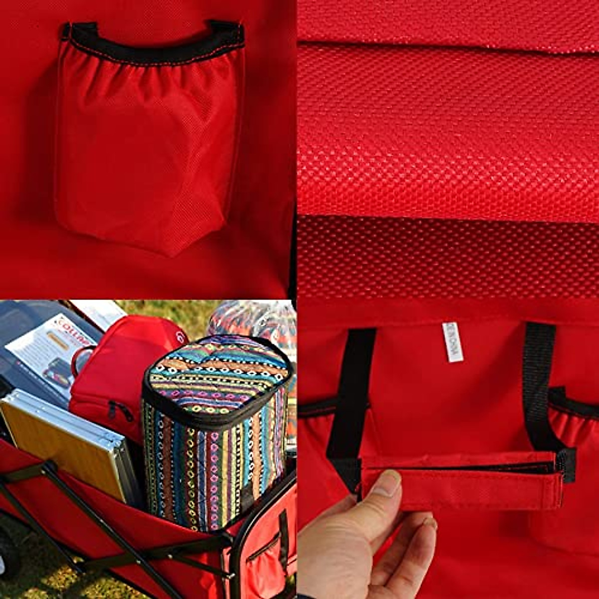 BHVXW Portable Utility Wagon Home Garden Wagon Cart with Storage Basket Folding Cart Camping Cart Outdoor Wagon 4 Wheels Beach Trolley (Color : White-Dinosaur Doodle4)