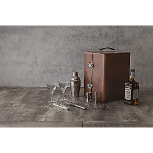 LEGACY - a Picnic Time brand Manhattan Case, Stainless Steel Cocktail Shaker Set, Premium Tools, Bar Accessories, and Bartender Kit, One Size, Mahogany with Tan Accents