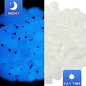 Oubest Glow in The Dark Pebbles/Glow Stones/Glowing Rocks Blue Decor for Garden/Fish Tank/Aquarium/Walkway/Driveway/Plant Pots/Bonsai (500, White)