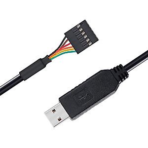 DTech USB to TTL Serial 5V Adapter Cable with FTDI FT232RL Chip 6 Pin 0.1 inch Pitch Female Socket Header UART IC Windows 11 10 8 7 Linux MAC OS (6ft, Black)