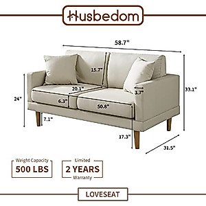 Husbedom 59" Loveseat Sofa, Modern Small Couches for Small Spaces, Living Room, Bedroom, Apartment, Dorm, with Throw Pillow, Beige