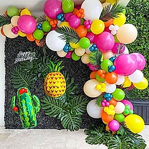 137Pcs Flamingo Tropical Balloon Garland Arch Kit- Luau Hawaiian Party Decorations with Multicolor Pineapple Cactus Foil Balloons for Encanto Fiesta Aloho Moana Themed Birthday Baby Shower Summer Beach Party