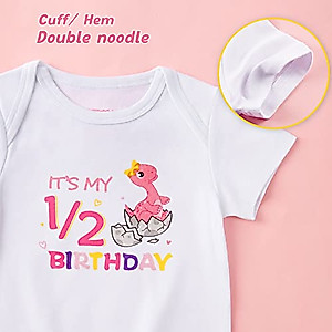WAWSAM Baby Girls Half Birthday Bodysuit 1/2 Half Birthday One-Piece Romper Newborn Dinosaur Short Sleeve Onesie Infant Half Birthday Jumpsuit for Birthday Girl