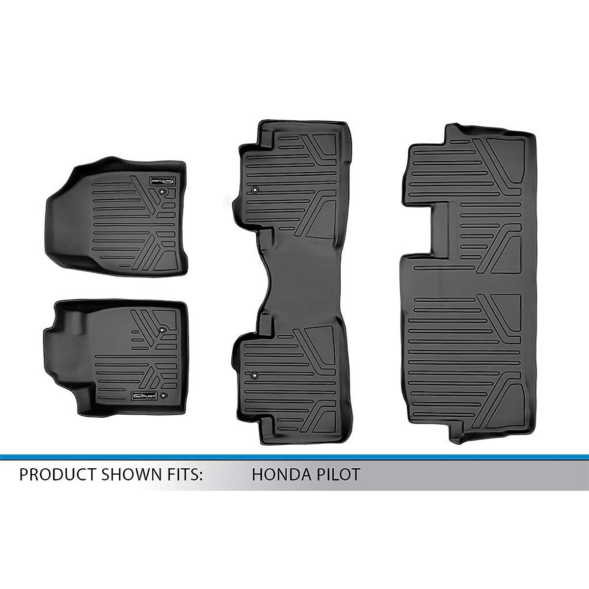MAXLINER Floor Mats 3 Row Liner Set Black for 2009-2015 Honda Pilot
