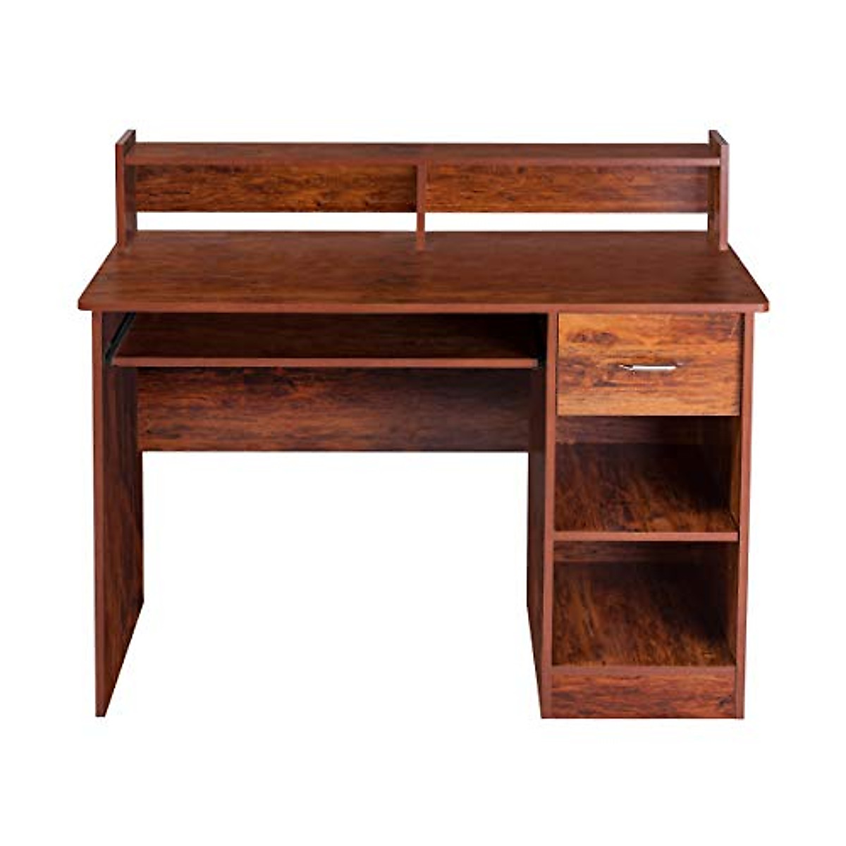 OneSpace Essential Computer Desk, Hutch with Pull-Out Keyboard, Golden Cherry