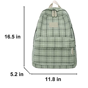 AONUOWE Light Academia Aesthetic Backpack Plaid Preppy Backpack Teen Girls Back to School Supplies Checkered Bookbags (Sage Green)