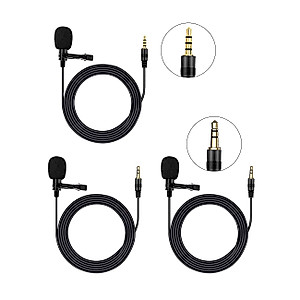 HUACAM Lavalier Lapel Microphone, Portable Collar Clip Mic Compatible with iPhone Android Smartphone Amplifier Podcast PC/Laptop, Hands Free Mic Recording Mic for YouTube,Interview,Video (3 Packs)