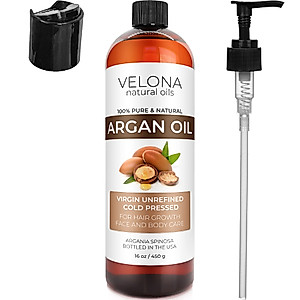 velona Argan Oil - 16 oz | Morocco Oil | Stimulate Hair Growth, Skin, Body and Face Care | Nails Protector | Unrefined, Cold Pressed | Cap Kit