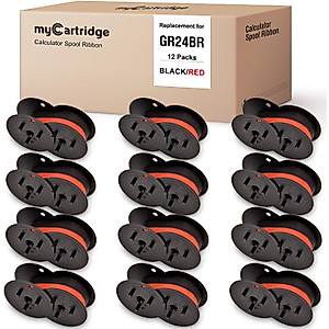 Porelon 11216 myCartridge Replacement for GR24 Porelon 11216 Universal Twin Spool Calculator Ribbon Compatible with NuKote BR80c Dataproducts R3027 Sharp El-1197 P-III Printer (Black/Red,12 Pack)