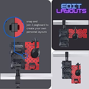 SUPERLIT Clamp-on Desk Pegboard Modular Gaming Accessory Holder for Controllers & Headphones Efficient and Tidy Clamp-On Desk Pegboard Gaming Station Cable Management