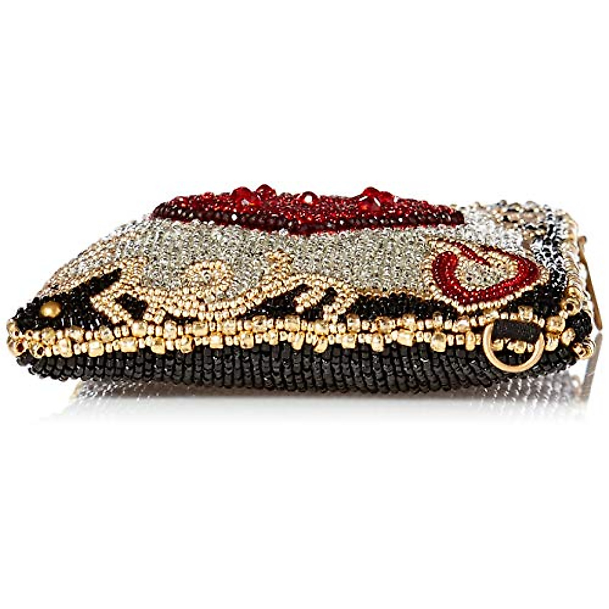 Mary Frances Queen of Hearts Beaded Playing Card Crossbody Phone Bag, silver