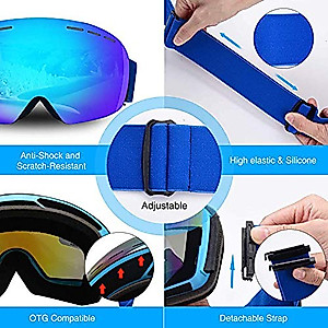 Snowboard Goggles UV Protection Dual Lens Anti Fog Snow Sports Goggles ，Men Women Youth Ski Goggles (VLT17.5% Blue Frame Blue Lens)