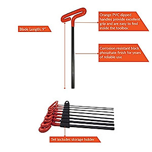 Dynamic 8 Piece 9" Long T-Handle, Metric Hex Key Set, 2mm - 10mm