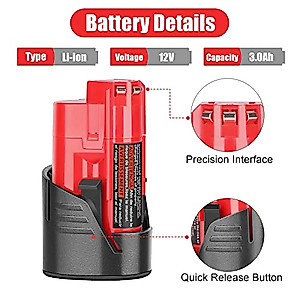 KUNLUN 2 Pack 3.0Ah 12V Battery Replace for Milwaukee M12 Battery Lithium Compatible for Milwaukee 12-Volt Battery 48-11-2411 48-11-2420 48-11-2401 48-11-2402 Cordless Tools