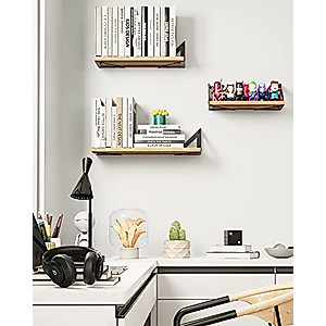 BAYKA Floating Shelves for Bedroom Decor, Rustic Wood Wall Shelves for Living Room Wall Mounted, Hanging Shelving for Bathroom, Laundry Room, Small Shelf for Plants, Books(Brown,Set of 3)