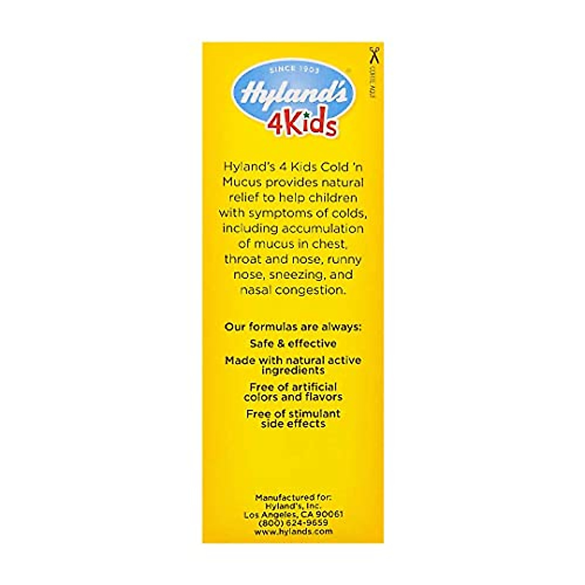 Cold Medicine for Kids Ages 2+ by Hyland's, Cold 'n Mucus Relief Liquid, Natural Relief of Mucus & Congestion, Runny Nose, Cough, 4 Ounces