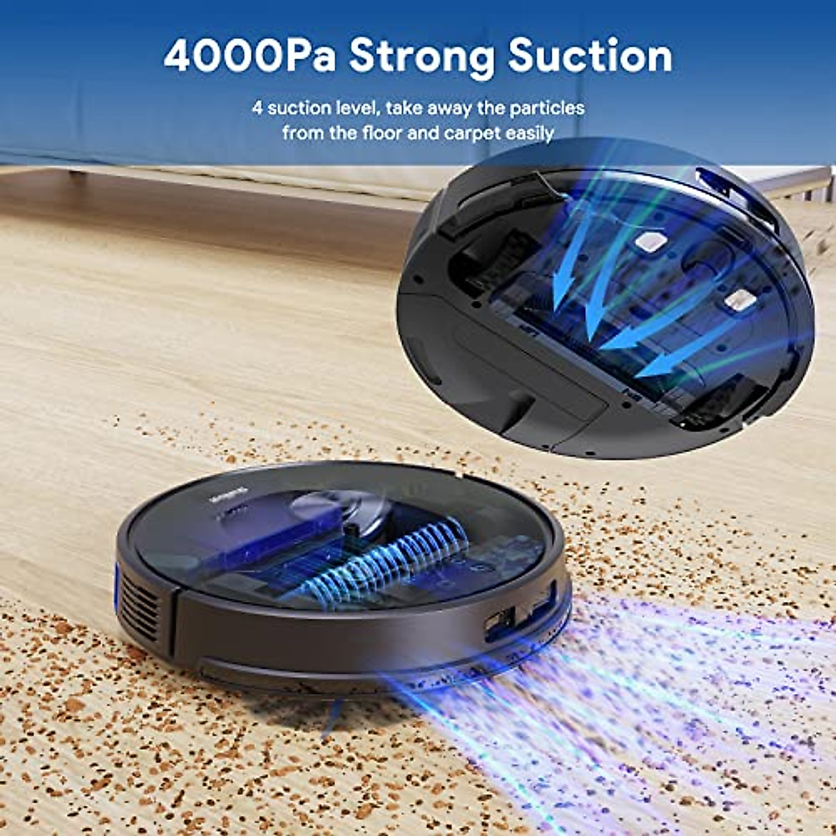 Shellbot Robot Vacuum Cleaner, LiDAR Navigation 4000Pa Robotic and Mop, AI Object Recognition Laser, Multi-Level Mapping, 5200 mAh, 3 in 1, WiFi/App/Alexa, Self Charge Resume Hoover, Gray (SL60)