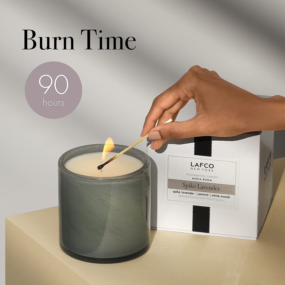 LAFCO New York Signature Candle, Spike Lavender - 15.5 oz - 90-Hour Burn Time - Reusable, Hand Blown Glass Vessel - Made in The USA