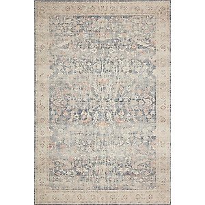 Loloi II Hathaway Collection HTH-02 Denim/Multi 2'-0" x 5'-0", .25" Thick, Accent Rug, Soft, Durable, Printed, Modern, Low Pile, Non-Shedding, Easy Clean, Living Room Rug