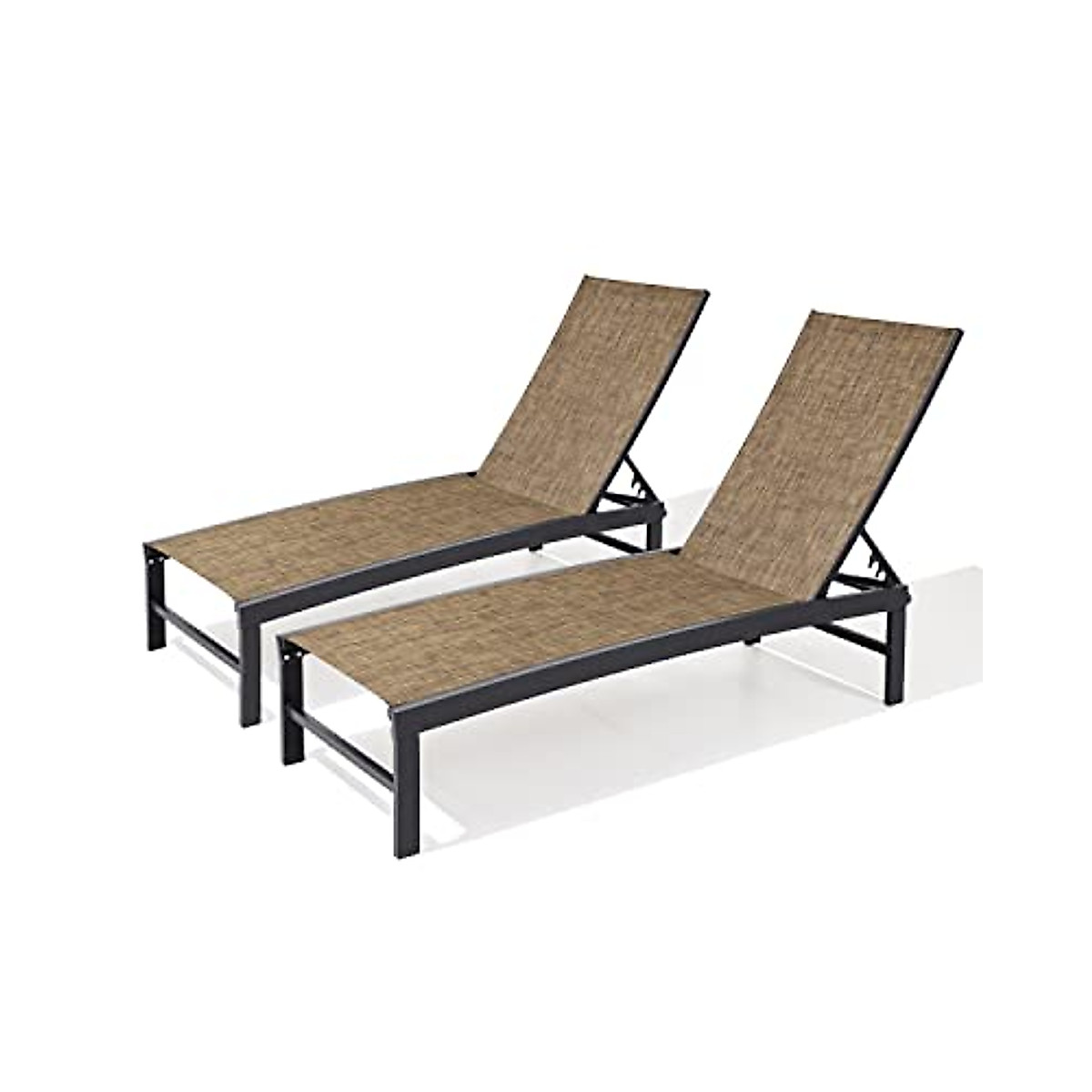 Pellebant Outdoor Lounge Chairs Set of 2, Patio Aluminum Chaise Lounge with Adjustable Backrest, Rustproof Pool Lounge Chairs for Pool Deck Sunbath(2pcs,Grey&Brown)