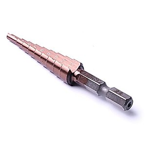 ATOPLEE 1pc Cobalt Step Drill Bit,M35 5% HSS Co,Spiral Flutes and 1/4 Inch Hex Shank,Unibit Step Bit for Hole Drilling in Metal, Copper, Aluminum, Wood, Plastic,9 Steps,4-12mm