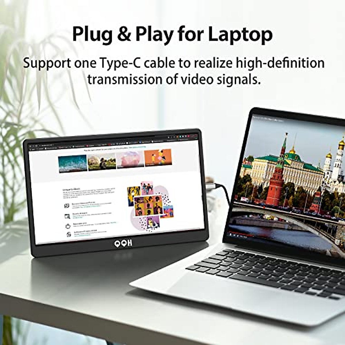 Portable Monitor, QQH 15.6" Portable Travel Monitor for Laptop 1080P FHD IPS Second Screen, Gaming Monitor, USB C HDMI External Monitor Display for Computer Phone PC MAC PS4 Switch, Foldable Kickstand