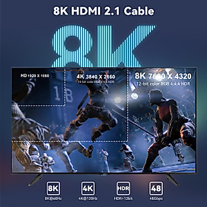 DGHUMEN HDMI 2.1 Fiber Optic Cable 6Ft, 8K HDMI Fiber Optic Cable, Supports 8K@60Hz 4K@120Hz Ultra High Speed 48Gbps HDR, eARC, Compatible with PS5, Xbox, UHD TV