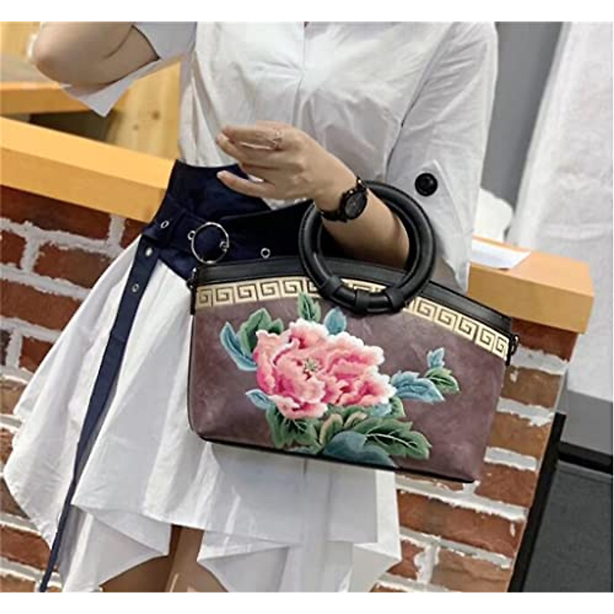 DANN Ladies Embroidered Handbag PU Ladies Shoulder Crossbody Bag (Color : C, Size