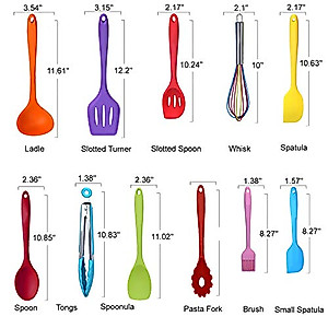 Kitchen Utensil Set - 11 Cooking Utensils - Colorful Silicone Kitchen Utensils - Nonstick Cookware with Spatula Set - Colored Best Kitchen Tools Kitchen Gadgets