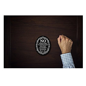 Signs Authority No Soliciting Signs for Home | 6"x 4.75" Dibond Aluminum | Sturdy and Durable Metal | Easy Installation | Laser Cut Oval Sign for Front Door of House | Private Property Signage (Black)