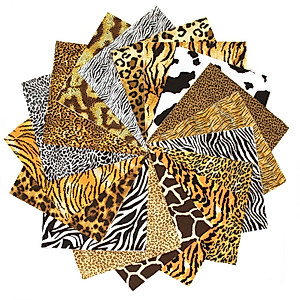 FlashPhoenix Quality Sewing Fabric - 102 Piece Wild Thing Animal Skin pre Cut Charm Pack 5 x 5 Inch Squares Fabric Quilt