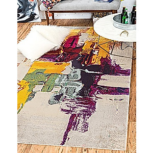 Unique Loom Estrella Collection Bright Colors, Geometric, Abstract, Modern Area Rug, 5 ft x 8 ft, Beige/Yellow
