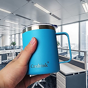 Credrink 15 oz Insulated Coffee Mug，Handle cup with sliding lid,，Stainless Steel Aqua Bottle，Double Wall Vacuum Insulated Trave Mug, Keep Warm for 6 Hours, Refrigerate for 12 Hours(blue Coffee Mug)
