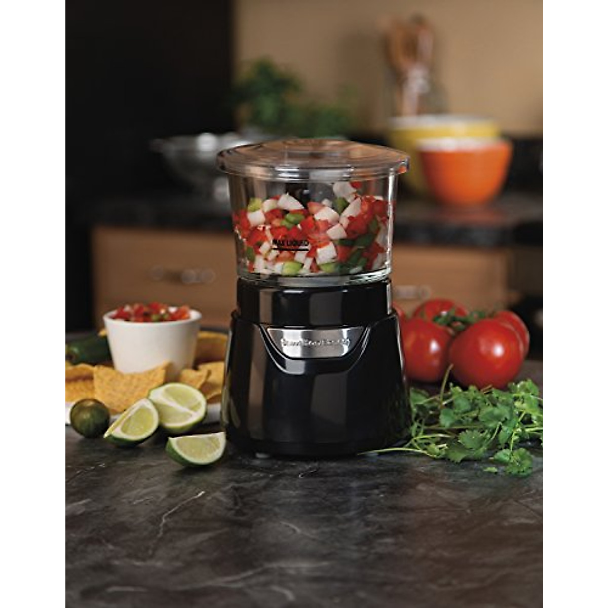 Hamilton Beach Stack & Press Mini 3-Cup Glass Bowl Food Processor & Vegetable Chopper, Black (72860)