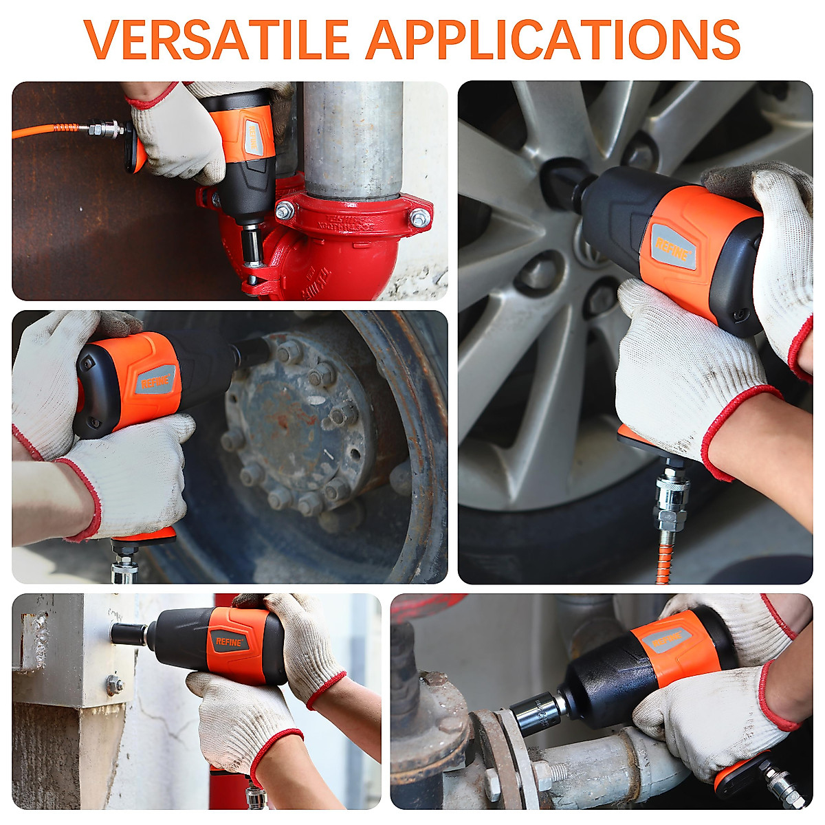 REFINE 1/2 Inch Air Impact Wrench, Air Impact Gun with Max Torque 663 ft-lbs,Reversible,Twin Hammer,Pneumatic Impact Gun for Automobile Industry,Changing Tires